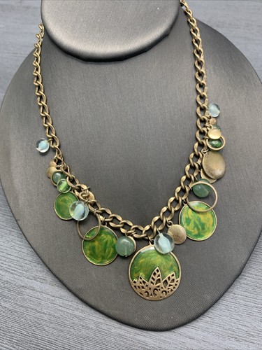 Vintage Spring Green Enamel Dangle Charm Lotus Flower Necklace 16” | eBay