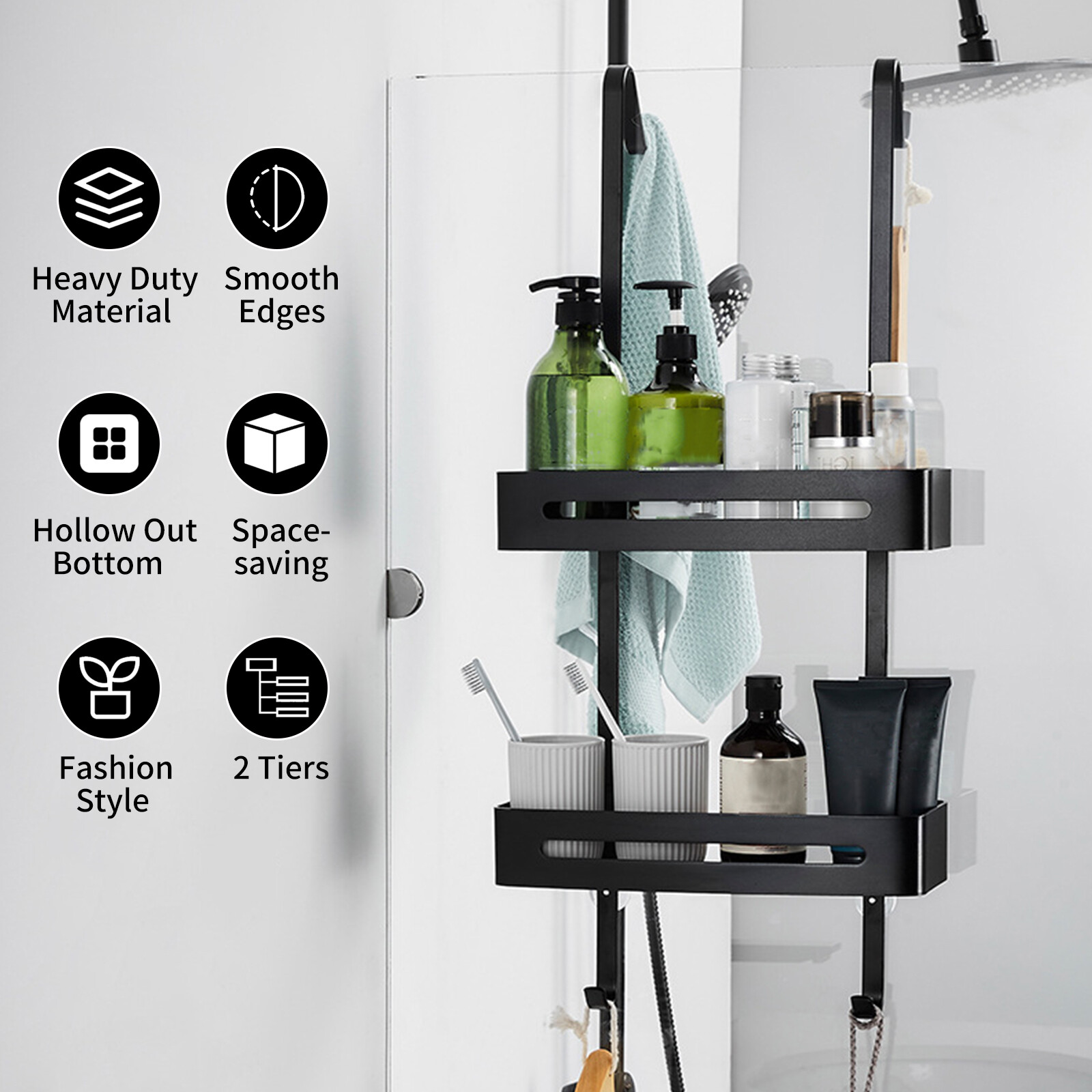 2 Tier Shower Caddy Shelf Bathroom Bath Shampoo Organizer Holder Rack ...
