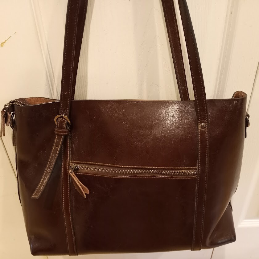 Fzone Brown Leather Large Tote Shoulder Purse Leather Handbag 12"x17"x5 ...