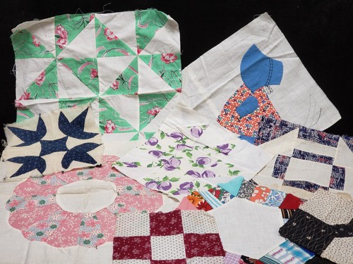 9 Vintage Orphan Sampler Quilt Blocks Antique Hand Pieced LOT c1900 ...