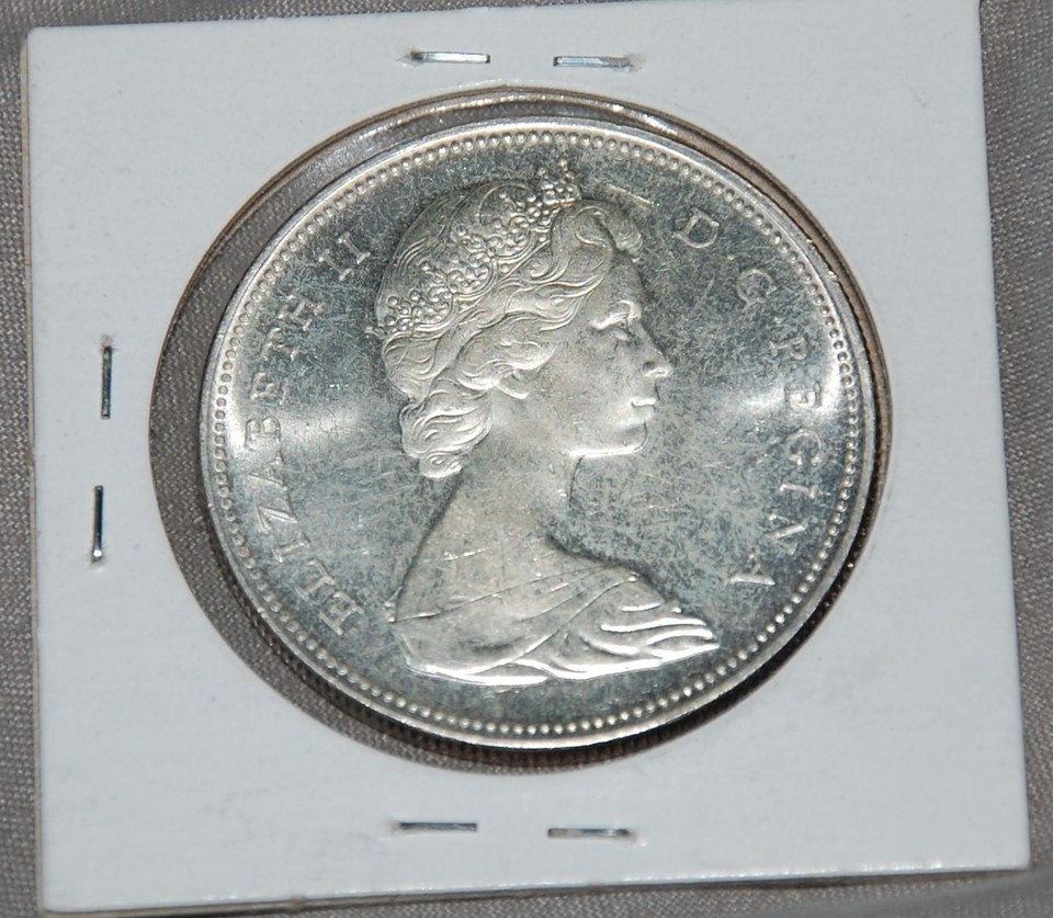 1966 CANADIAN SILVER DOLLAR Queen Elizabeth II COIN 80% Silver .60 troy ...