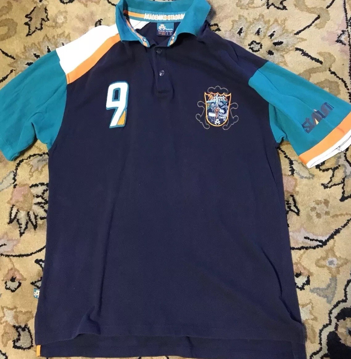 Akademiks Stadium Polo Shirt XL Sport Colorblock Orange Navy Green ...