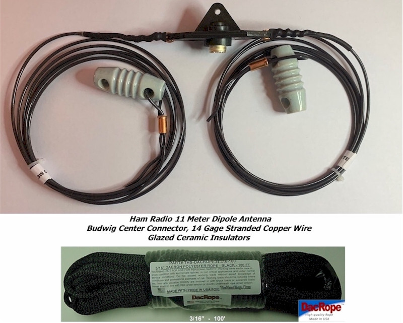 11 Meter (CB) Band Dipole Antenna With Budwig Center Connector & 100 ...
