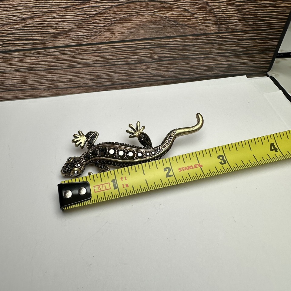 Lia Sophia Rhinestone Lizard Reptile Brooch Pin Gold Tone | eBay