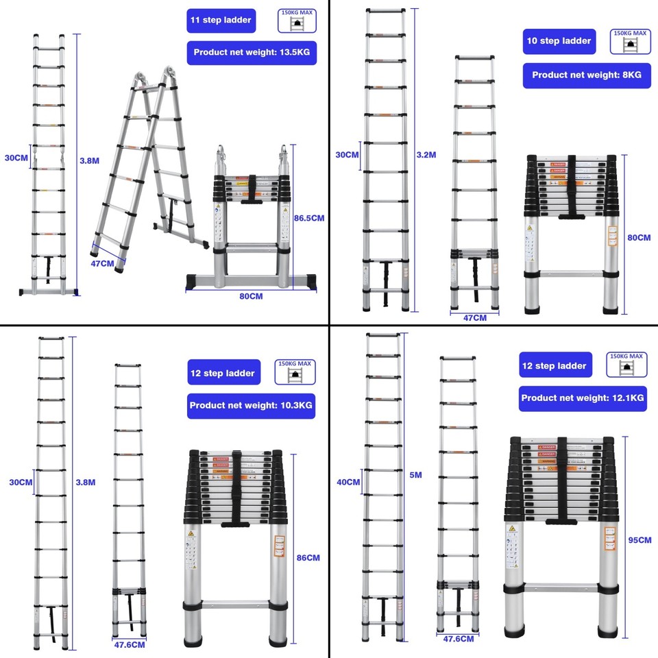 3.2M Telescoping Ladder Aluminum Foldable Ladder Multi-purpose ...