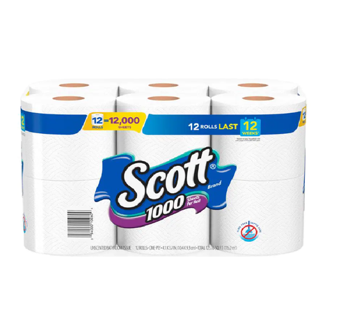 Scott 1000 Bath Tissue, 1,000 Sheets Per Roll, Case Of 12 Rolls ...
