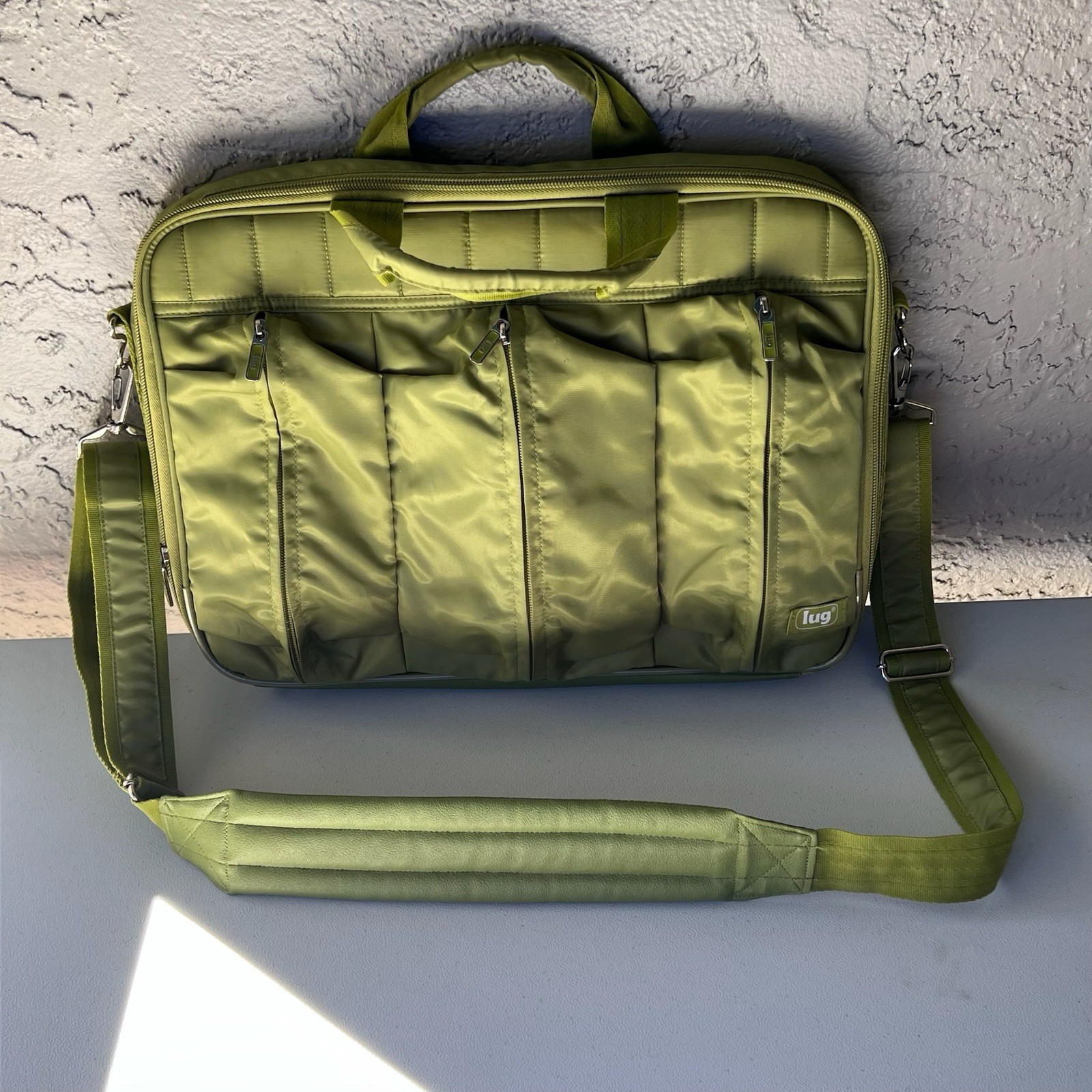 Lug Puddle Jumper Laptop Messenger Bag Olive Green Quilted Exterior | eBay