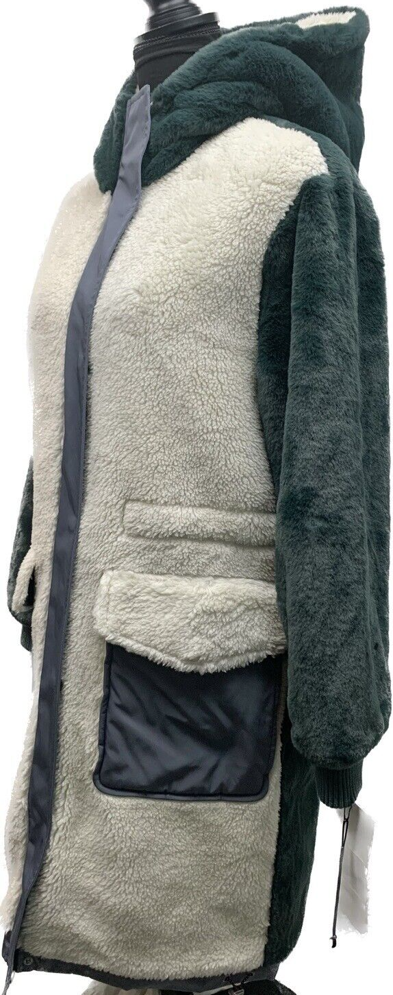 NEW UGG LETTY SHERPA BLOCK COAT JACKET BEIGE TEAL FULL LENGTH FAUX FUR ...