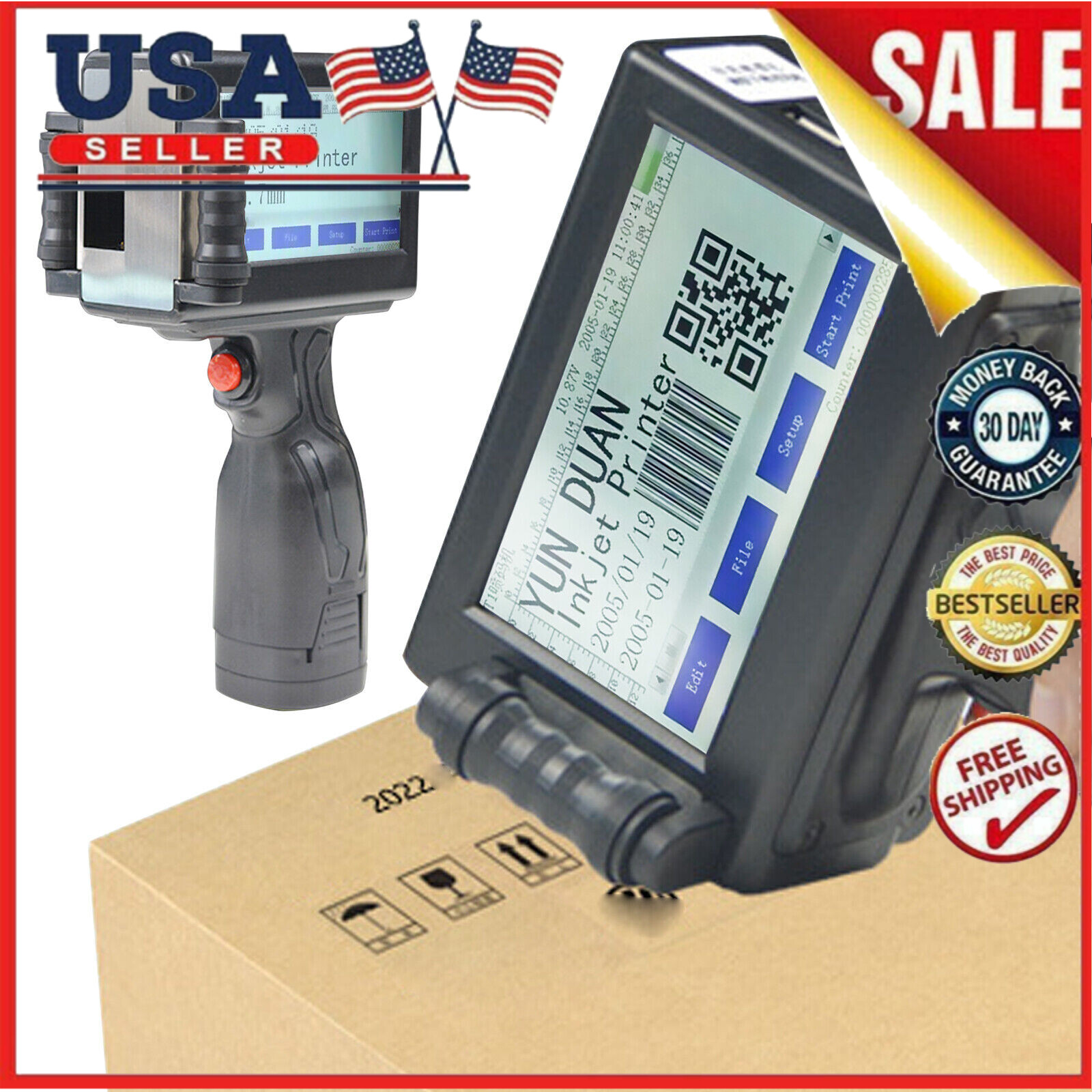Handheld Inkjet Printer Touch Screen Dates Logo Laser Coder Label QR ...