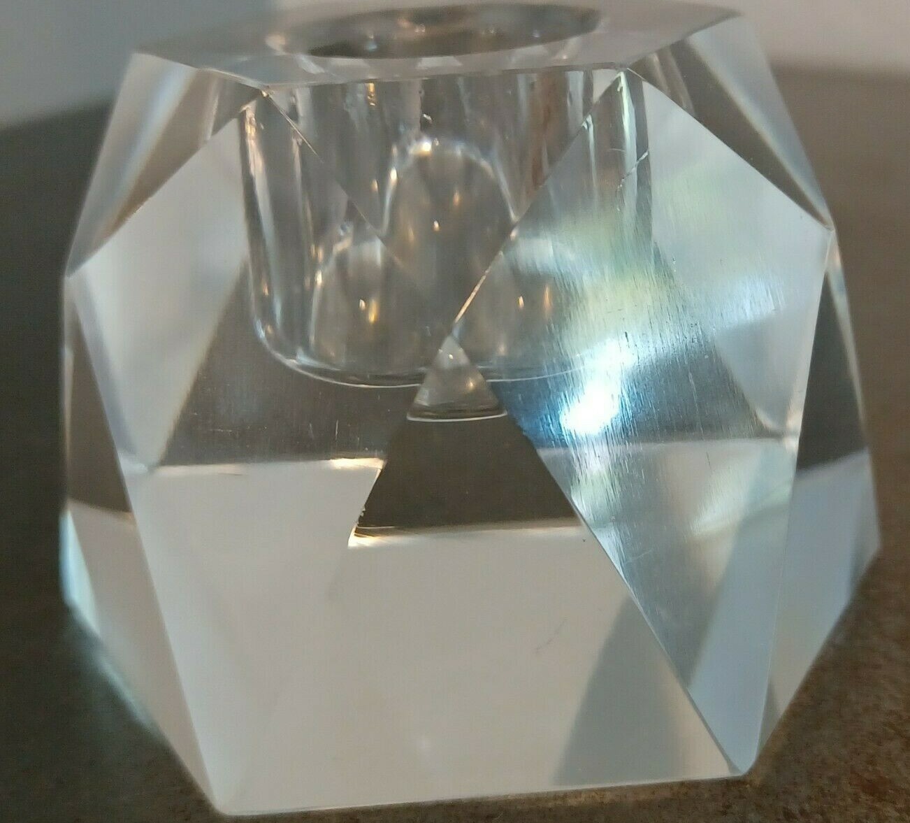 2 Clear Glass Diamond Cut Candle Holders 2.2" Tall | eBay