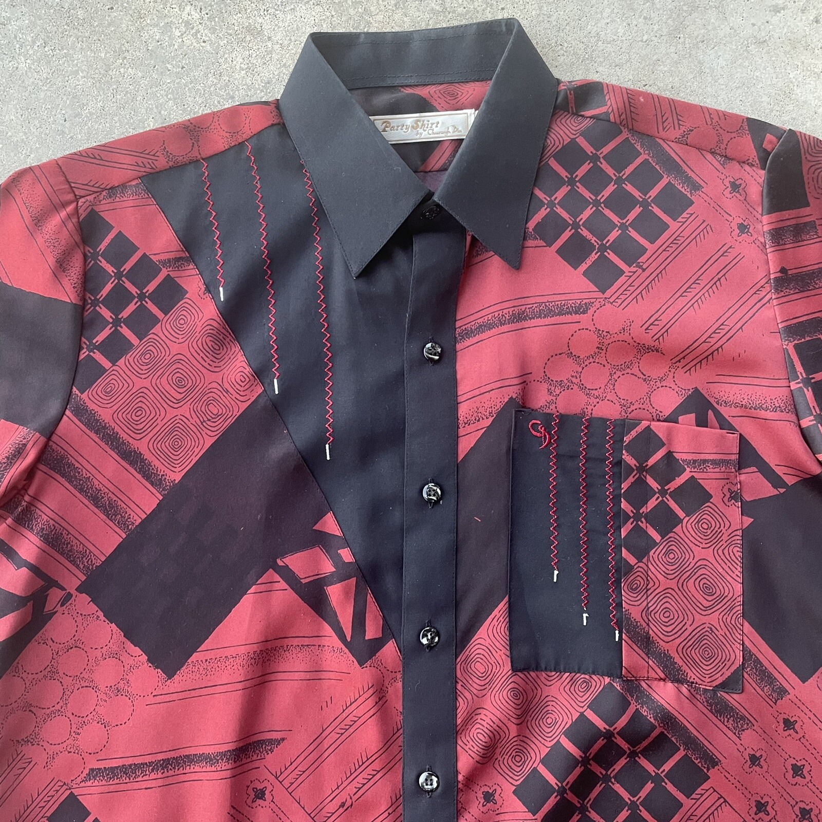 Vtg Charagh Din Party Shirt Full Button Short Sleeve Geometric Silk ...
