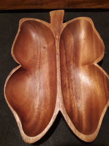 Vintage Wooden Leaf Shape Small Serving Tray- Genuine Monkey Pod ...
