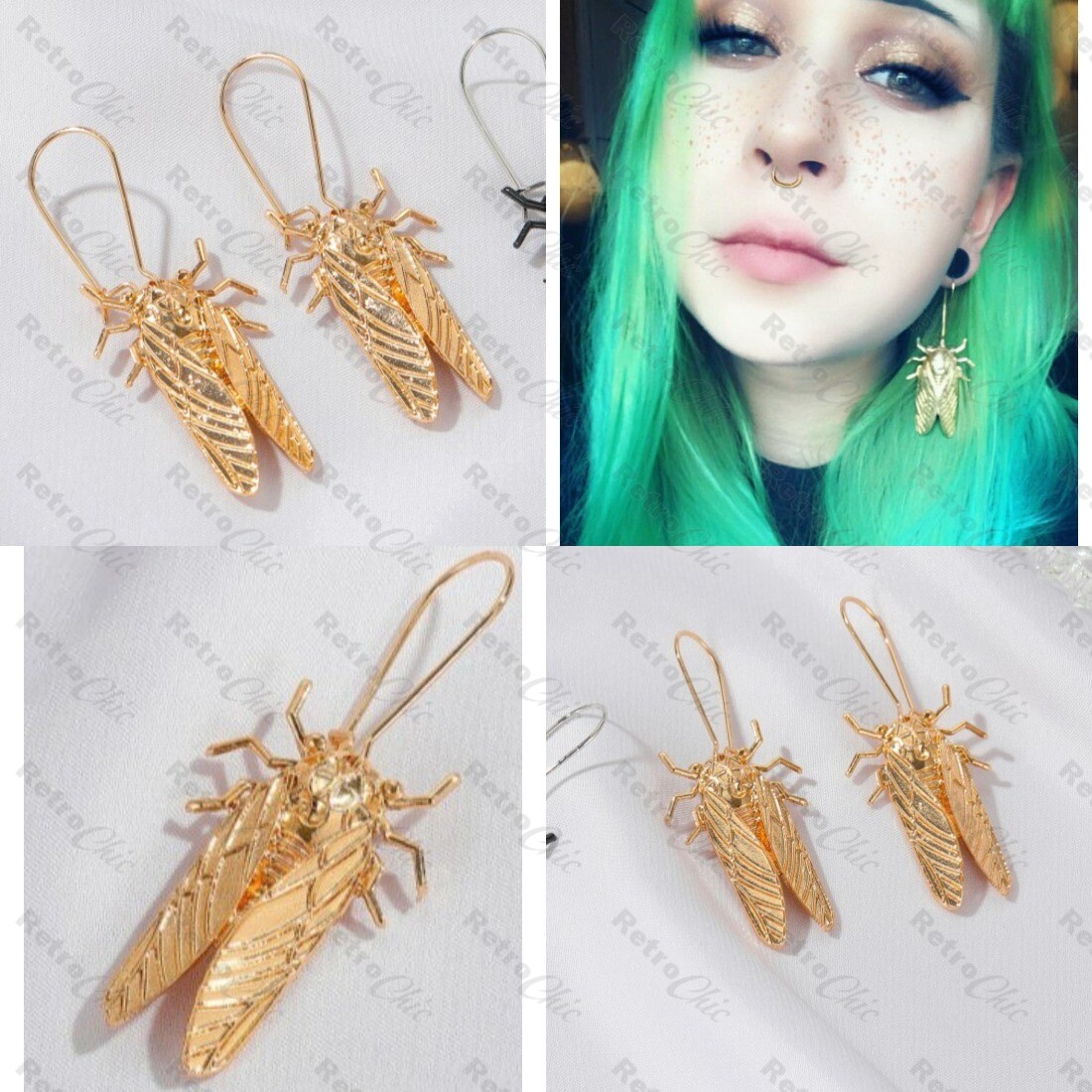 Art Deco Retro BIG Scarab Beetle DROPPER Earrings Insect Gothic Bug ...