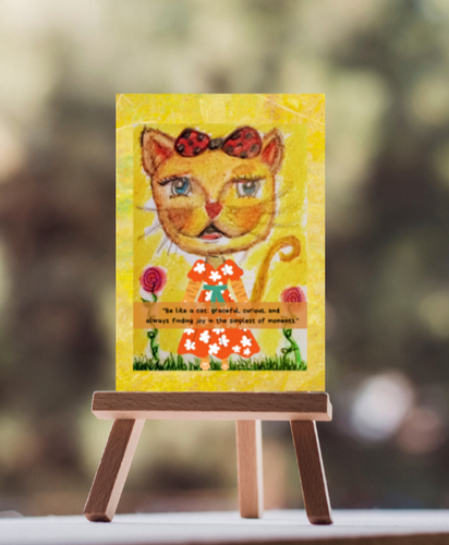 ACEO Cat Original Print of Painting Whimsical Surreal Artwork Cartoon ...