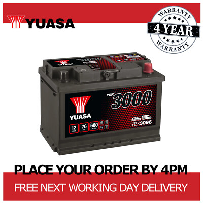 12V Car Battery, Type 096, Yuasa YBX3096, 76Ah 680CCA Sealed Calcium ...