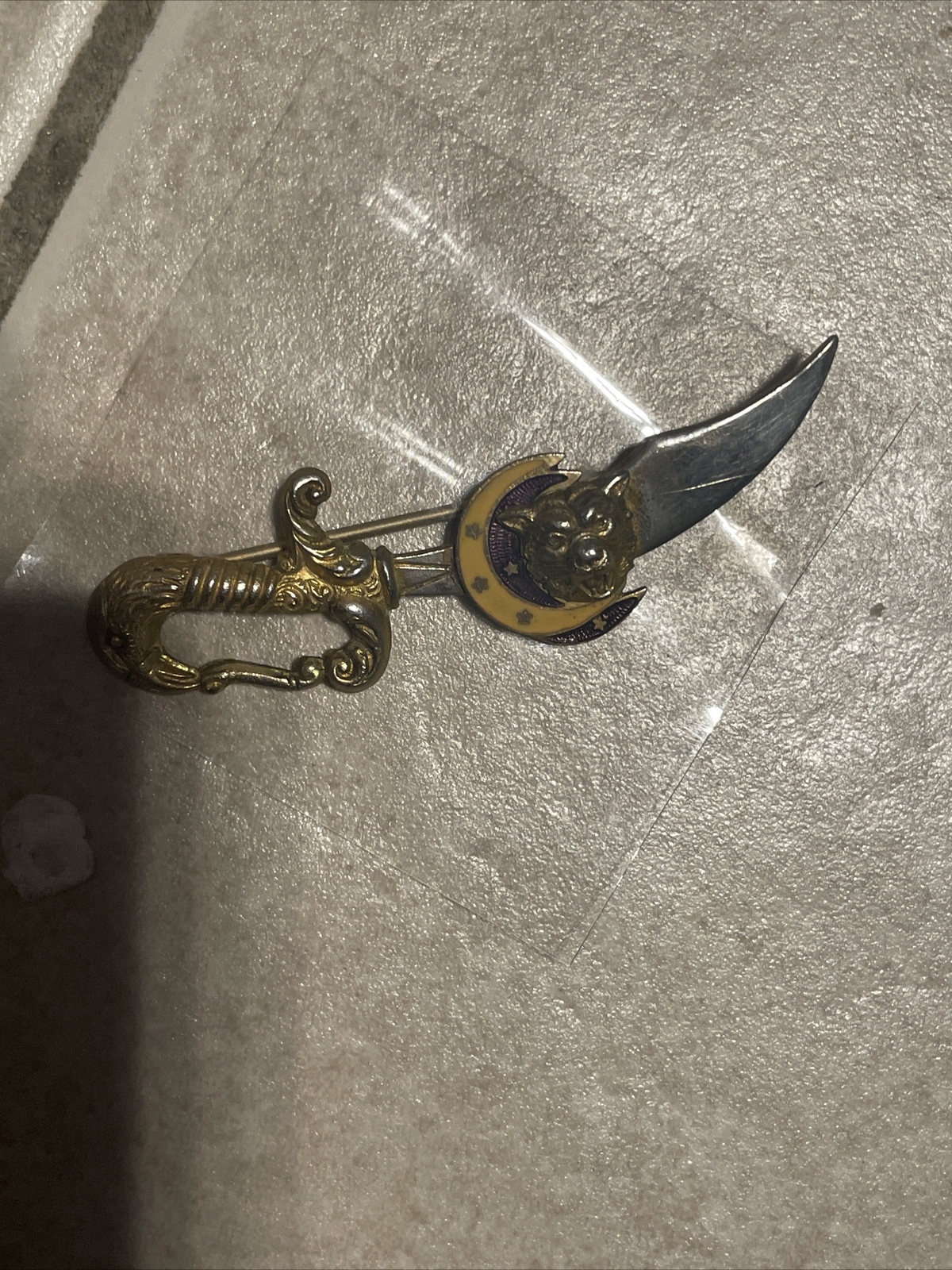 Antique Gold Tone Sword Enamel Crescent Moon Bear Hea… - Gem