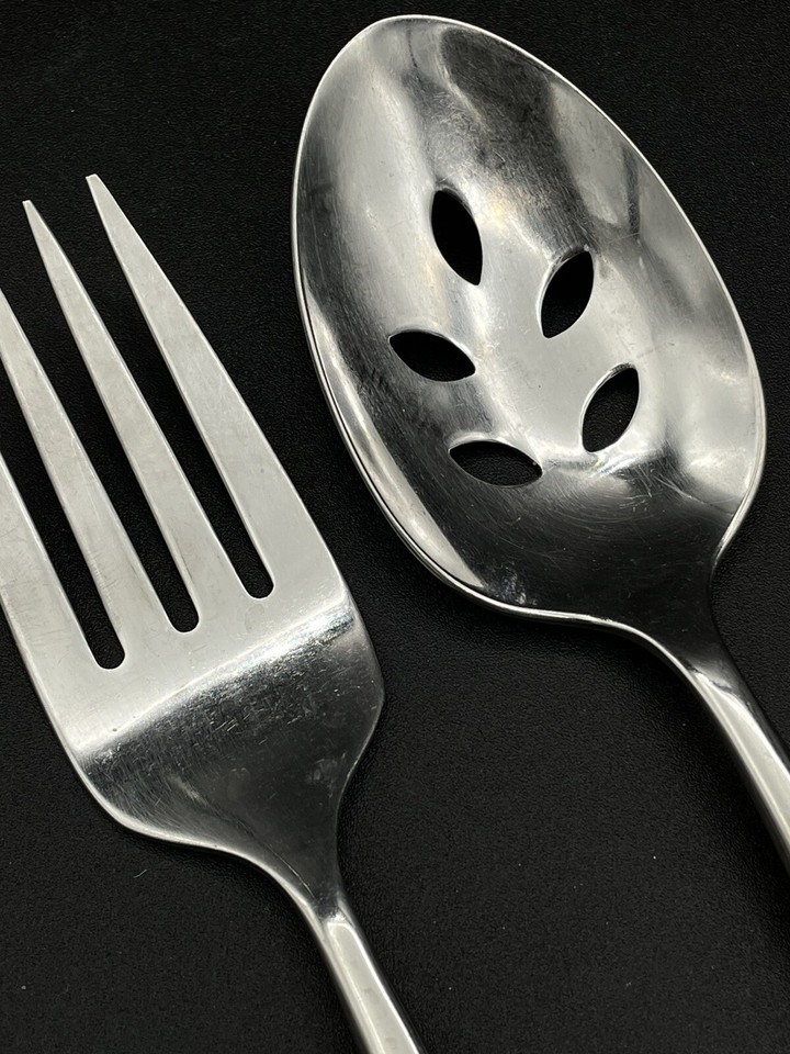 Oneida Stainless Satin Easton SLOTTED SPOON and MEAT FORK marked Cube ...