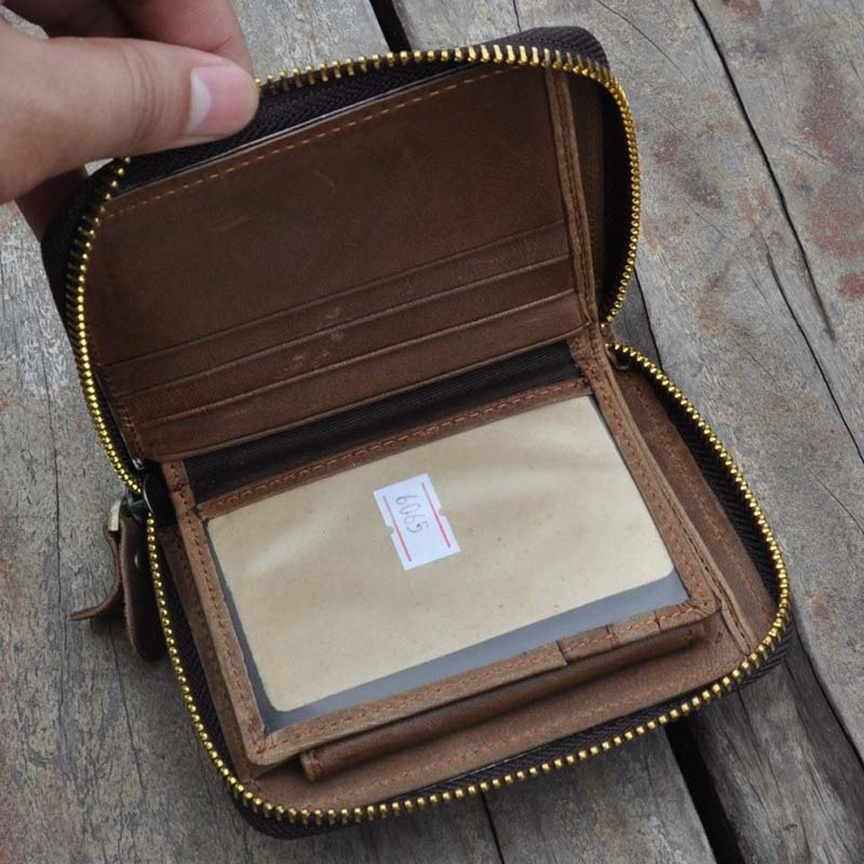 Men Genuine Crazy Horse Leather Zip Around Wallet Vintage Coin Purse ...