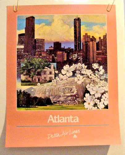 DELTA AIRLINES POSTER Atlanta ARTIST SIGNED VINTAGE ORIGINAL TRAVEL | eBay