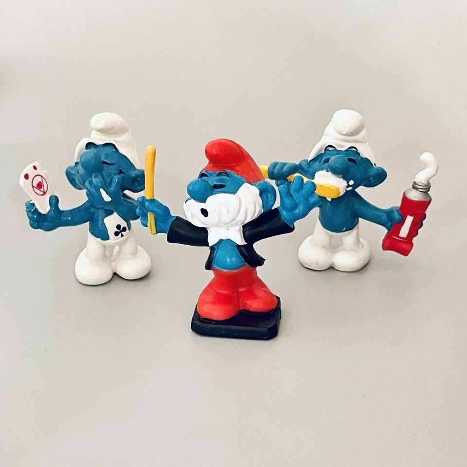Smurfs Lot~Papa Smurf~Card Player~Toothbrush Smurf~Vintage 70s 80s ...