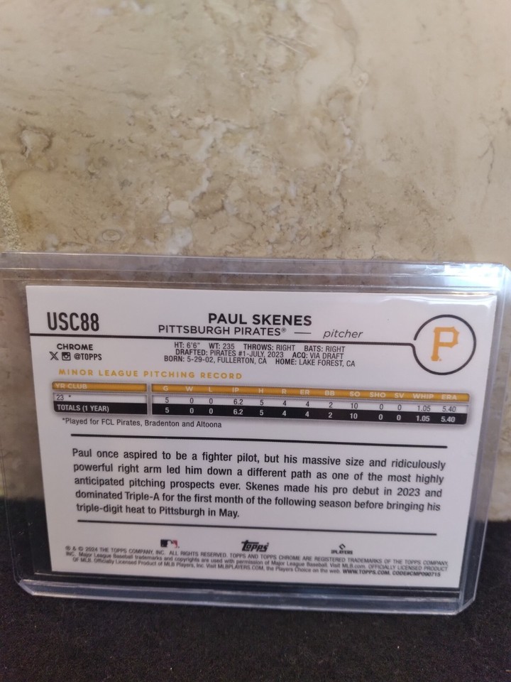 Paul Skenes 2024 Topps Chrome Update #USA88-XFractor-Pirates-Sharp RC ...