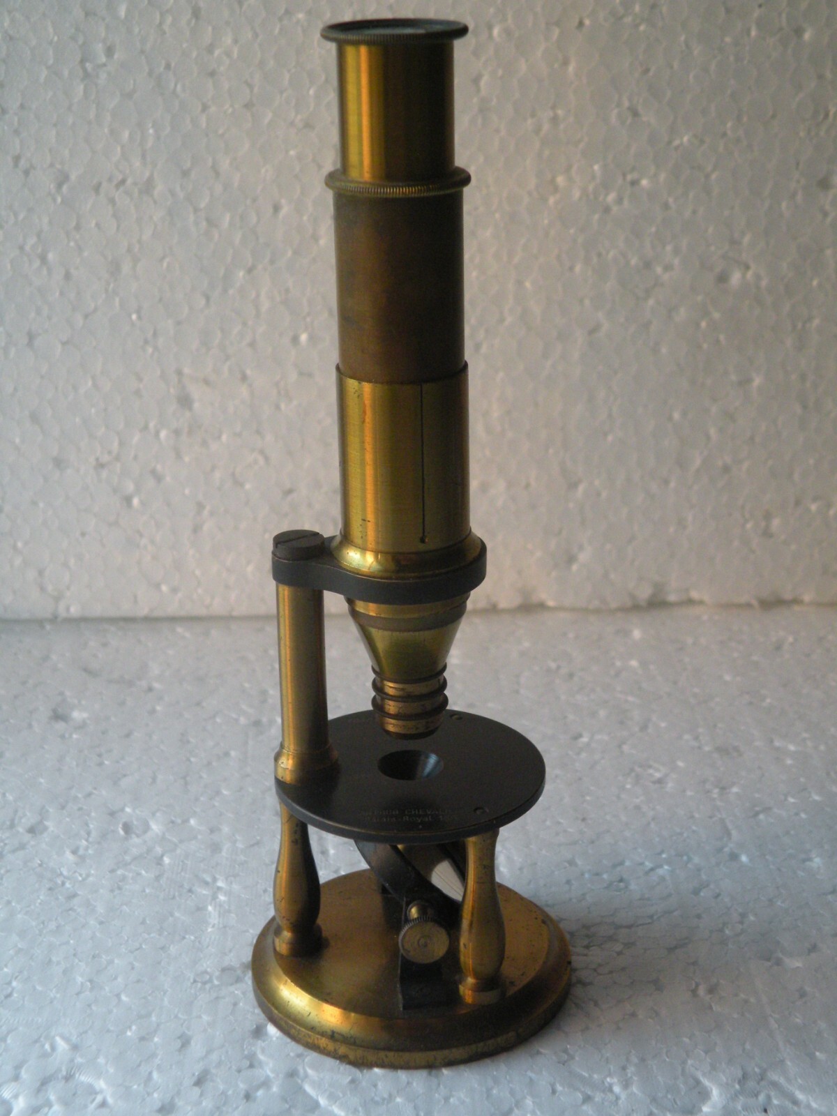 ANTIQUE Vintage Brass French microscope trichinoscope ARTHUR Chevalier ...
