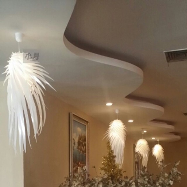 Modern IRACUS White Feather Wing Ceiling Light Pendant Lamp Chandelier ...