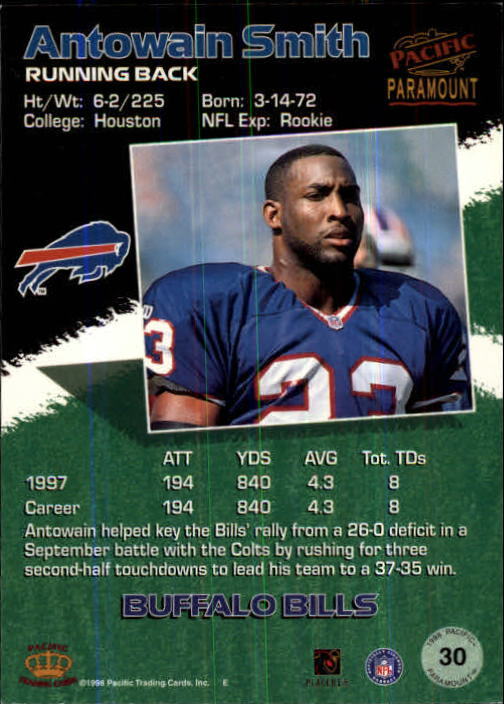 1998 Paramount Silver Buffalo Bills Football Card #30 Antowain Smith | eBay