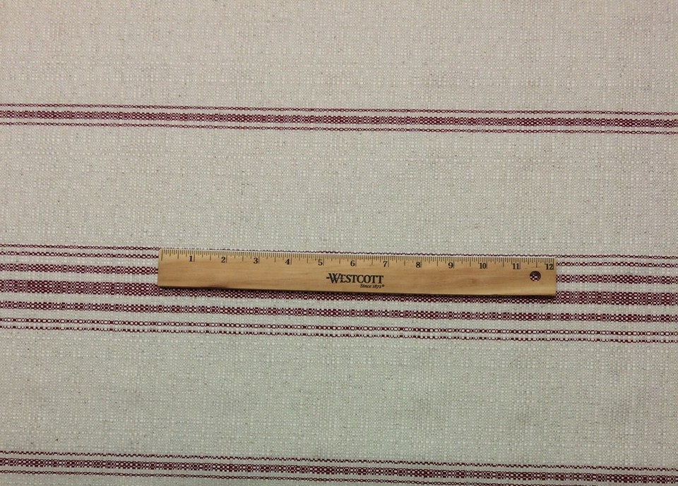 BALLARD DESIGNS CALLISTO STRIPE RED NUBBY LINEN FURNITURE FABRIC BY ...