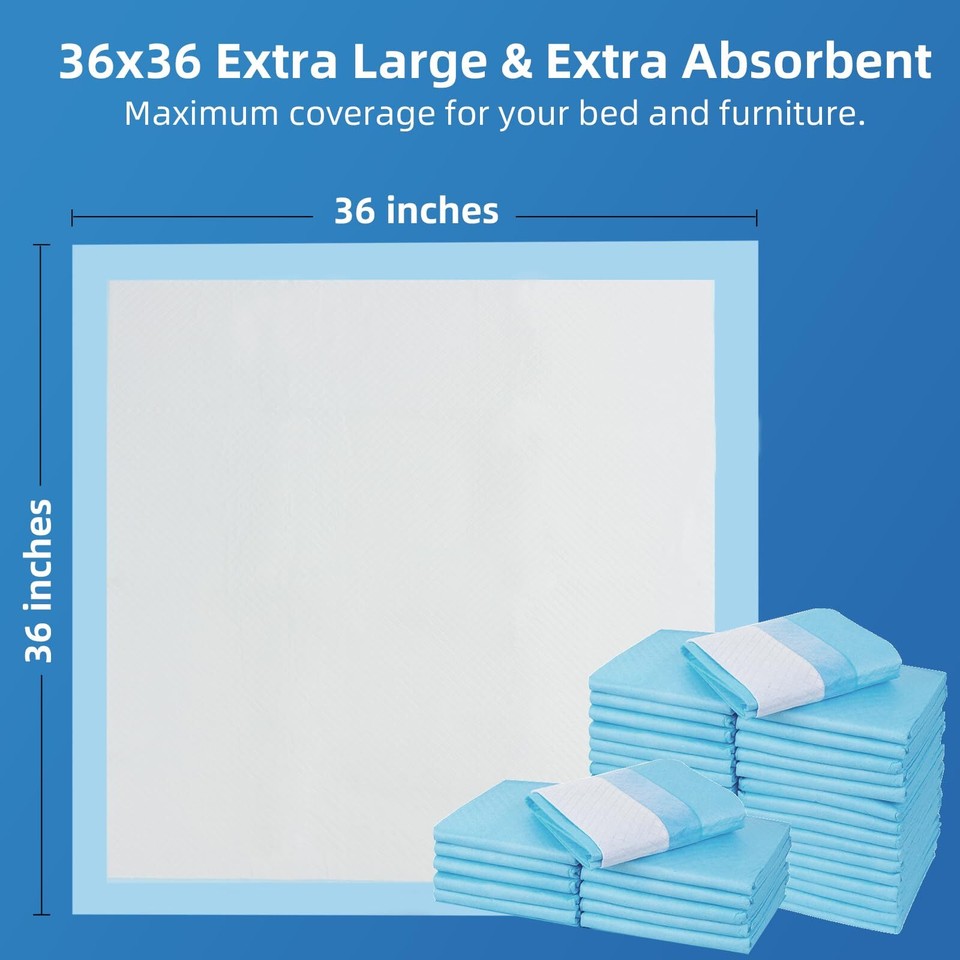 Extra Large Chucks 36"x36" Disposable XXL Heavy Duty Absorbent Elderly ...