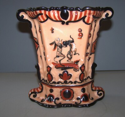 BAYEUX Egyptian vase FRENCH pottery porcelain whimsical rabbit, cat ...