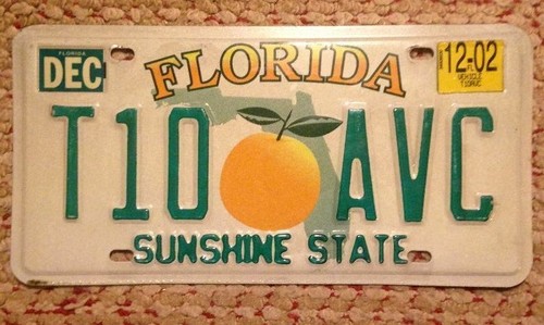 FLORIDA BIG ORANGE SUNSHINE STATE LICENSE PLATE FORT LAUDERDALE BEACH ...