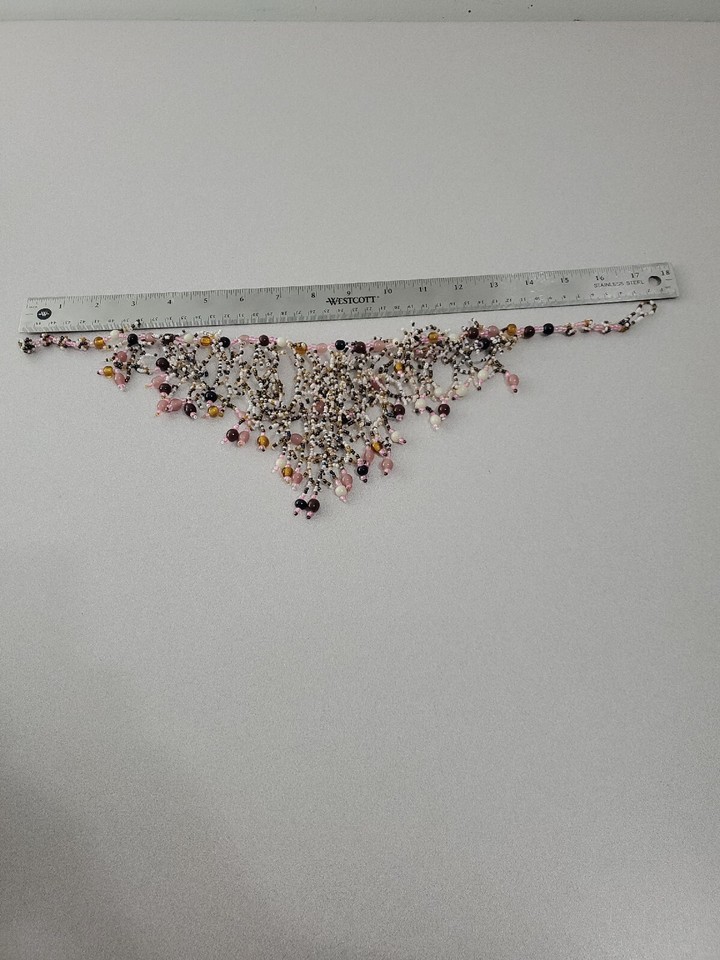 Cluster Beaded Statement Necklace Pink Easy Loop Clasp | eBay