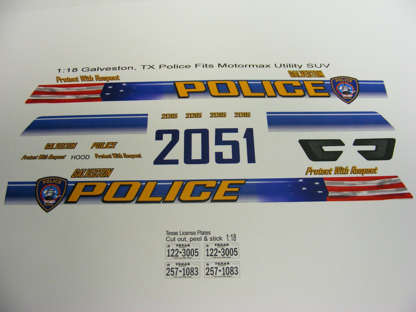 Galveston, TX Police 1:18 Water Slide Decals Fits Motormax Police SUV ...
