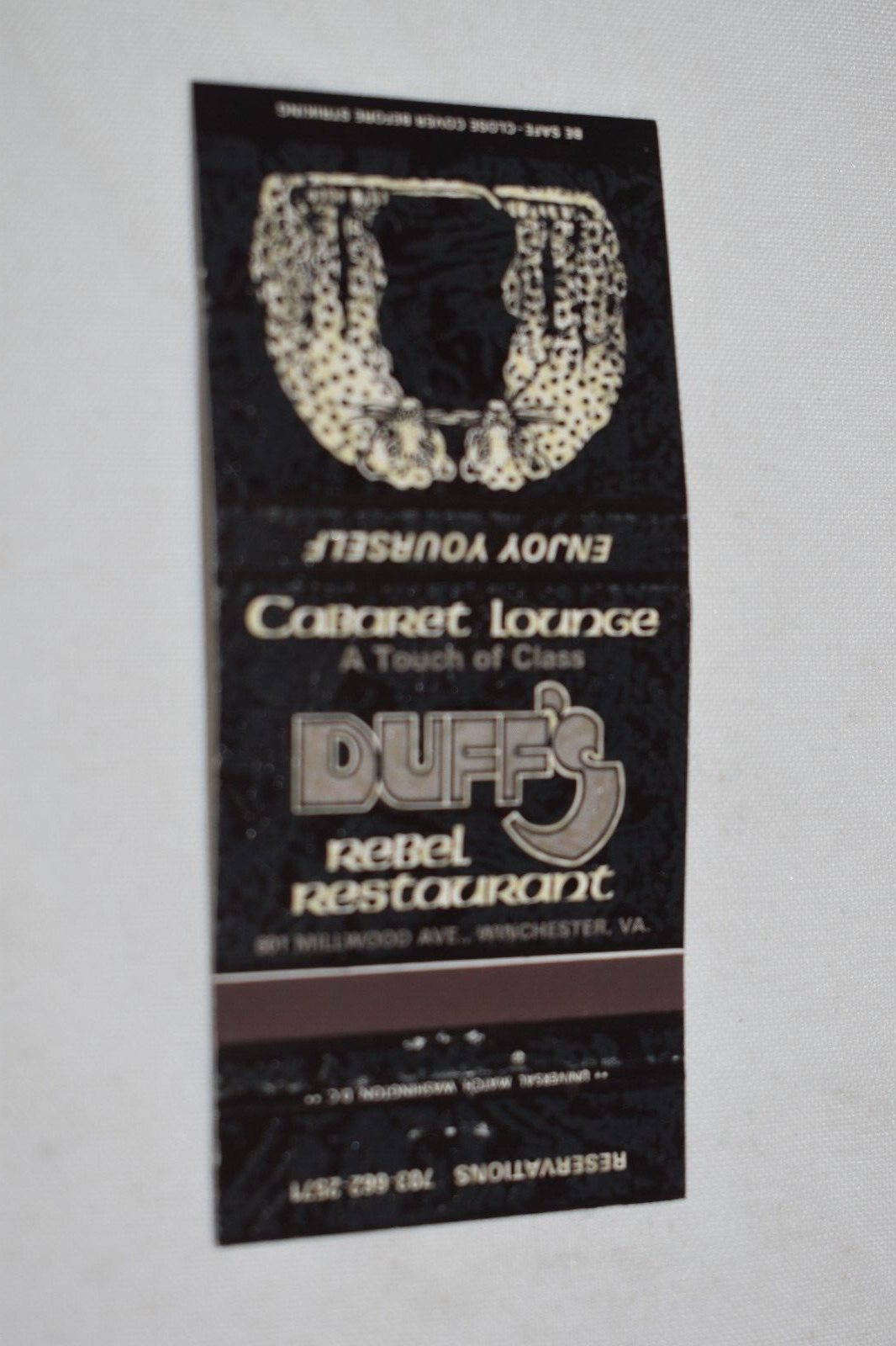 Duff's Rebel Restaurant Winchester VA Leopards 30 Rear Strike Matchbook ...