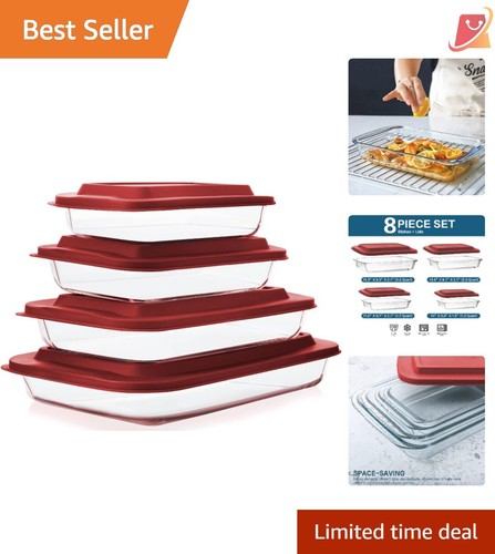 8-Piece Rectangular Glass Bakeware Set with Lids, Oven and Dishwasher ...
