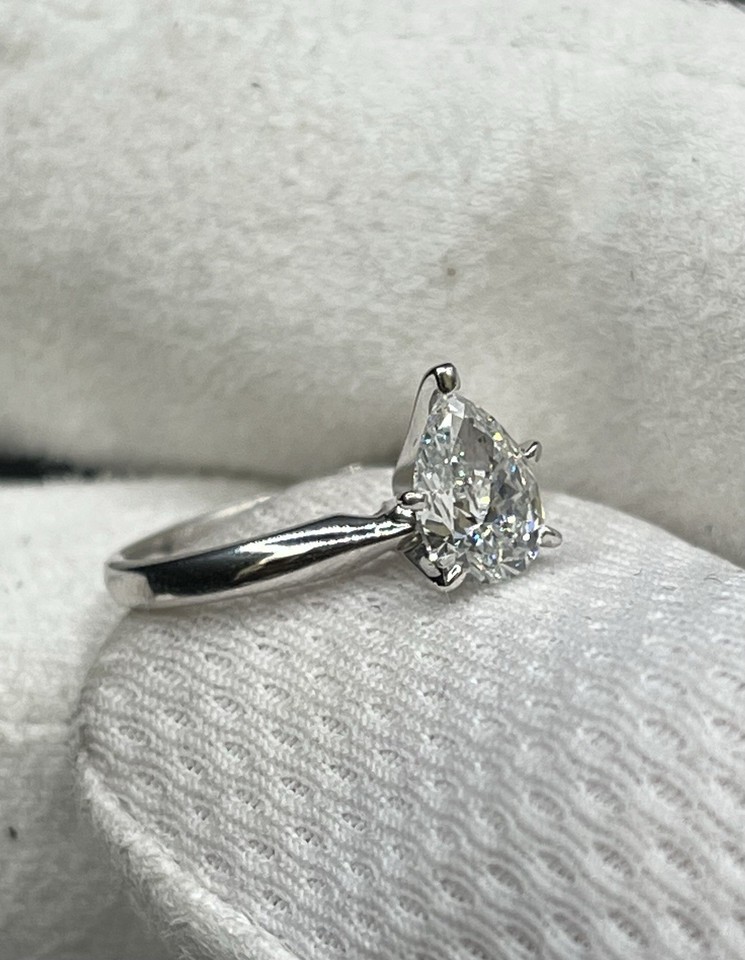 14k White Gold Solitare .97ct Pear Natural Diamond Ring SI2 GSI Cert ...