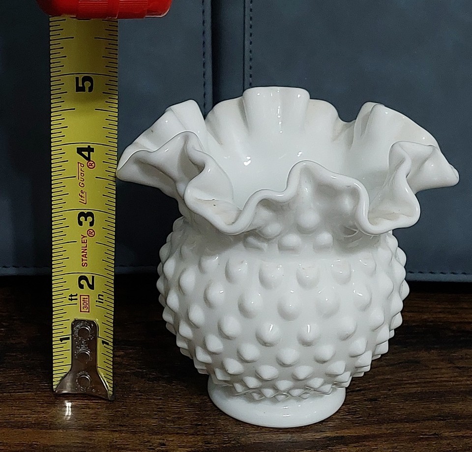 Vintage Fenton Hobnail Milk Glass Ruffled-Edge Mini Vase | eBay