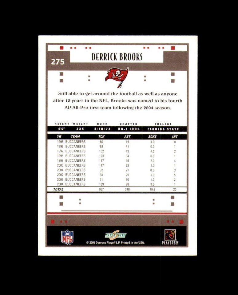 Derrick Brooks Signed HOF 2005 Score Tampa Bay Buccaneers Autograph | eBay
