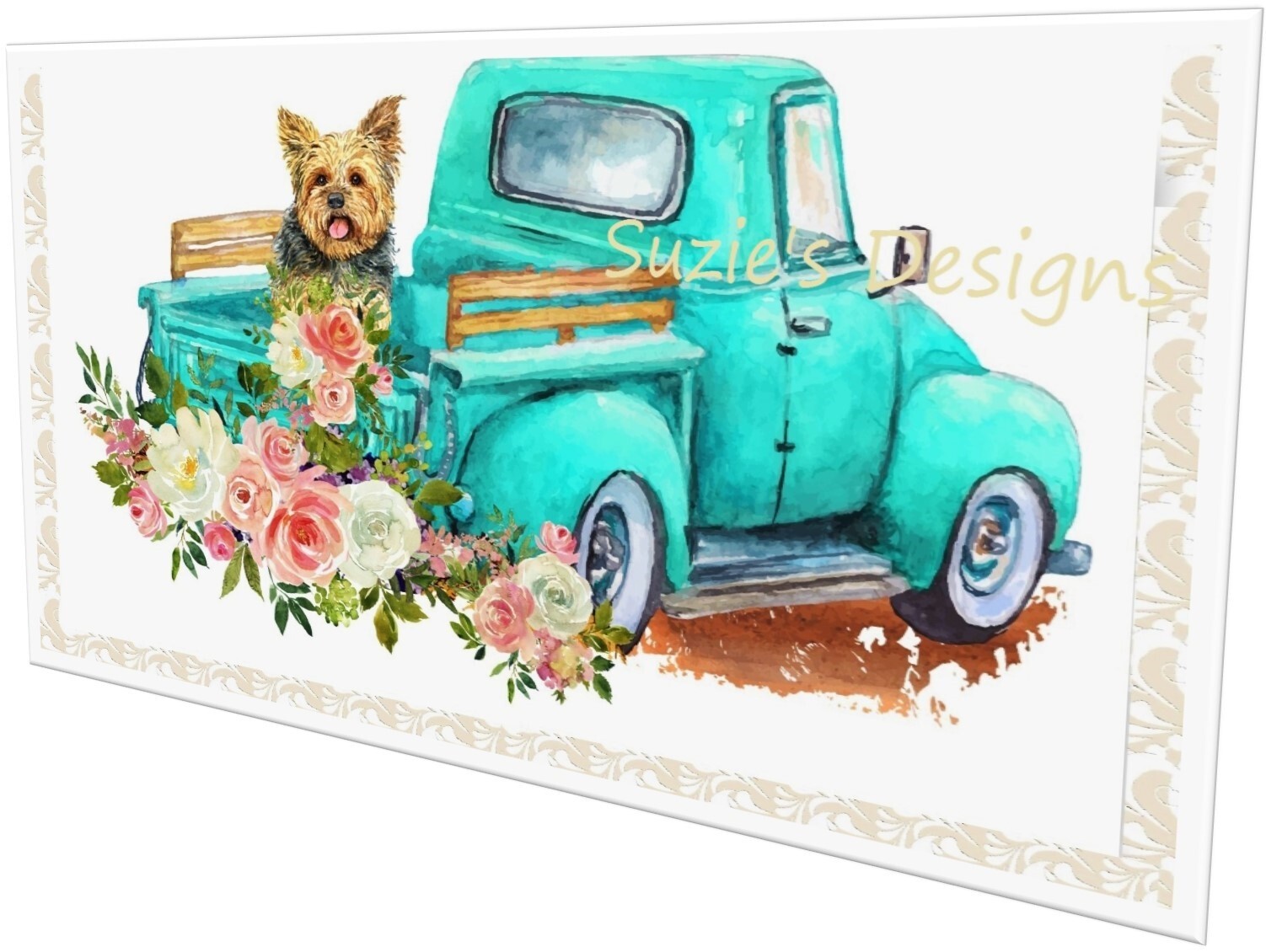 Checkbook Cover Teal Vintage Truck Yorkie Dog Lover Puppy Suzies ...