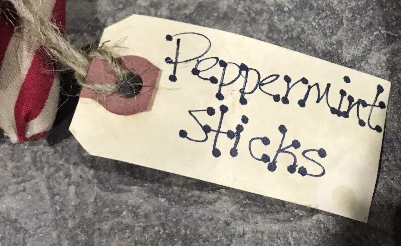 Five Primitive Rustic Peppermint Sticks Jute String Rusty Bells Grubby Tag | eBay