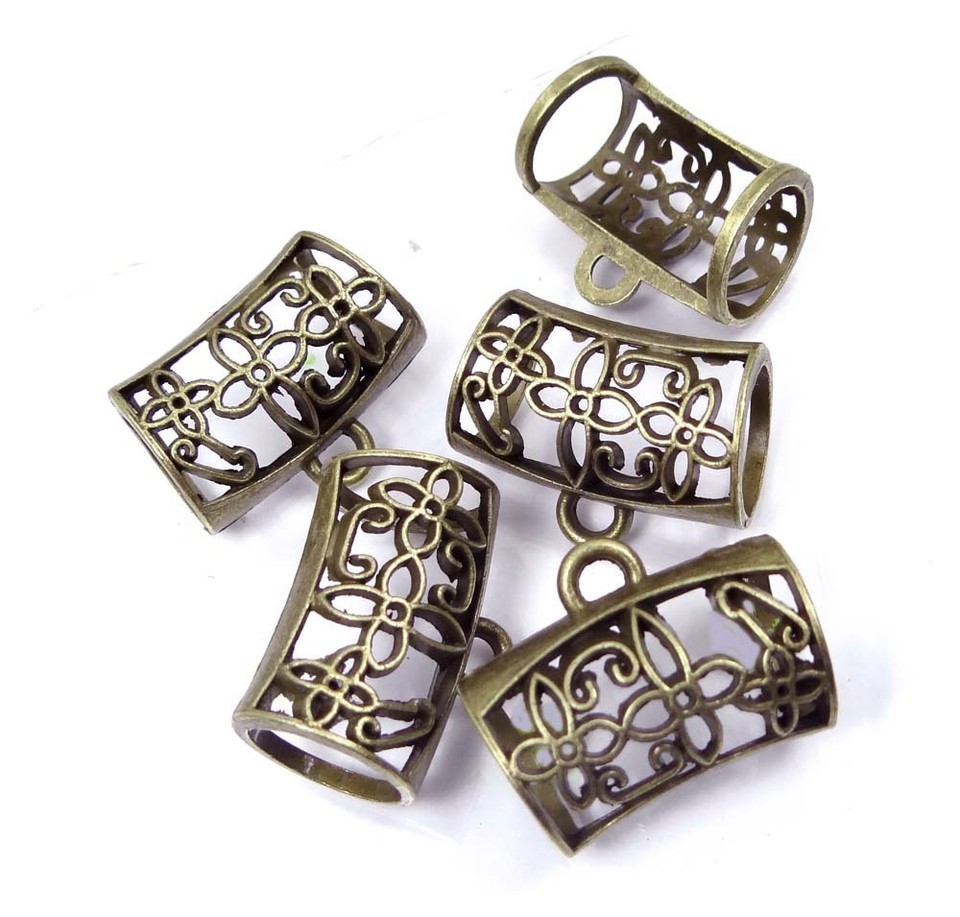 4 Scarf Pendant Charm Holding Antique Bronze Pewter Tube Slide Scarves ...