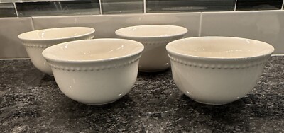SET OF 4-Pottery Barn Emma Cream Ivory Beaded Bead Rim Coupe Cereal ...