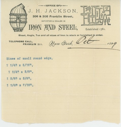 1899 JH Jackson Letterhead Iron & Steel Dealer New York NY Industrial Steam Punk | eBay