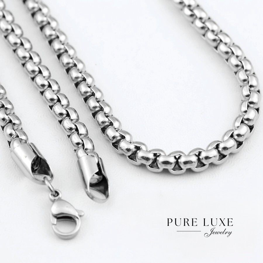 Men's 8"8.5"9"24"Stainless Steel 6mm Round Box Chain Bracelet High ...