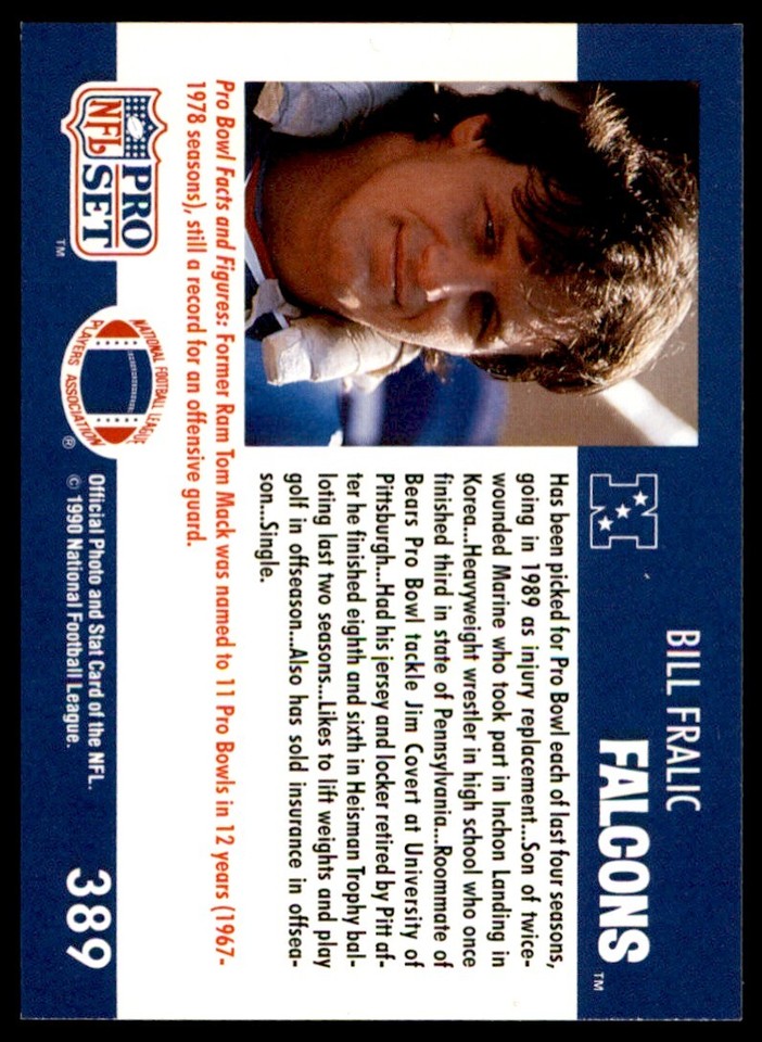 1990 Pro Set Bill Fralic Atlanta Falcons #389 | eBay