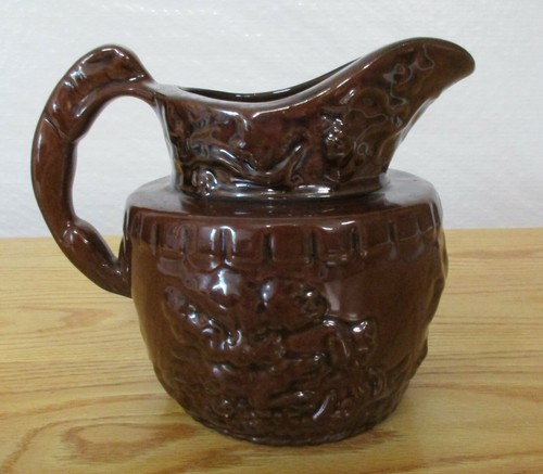 Vintage Rockingham Bennington Dog Hunt Scene Brown Glazed Pottery ...