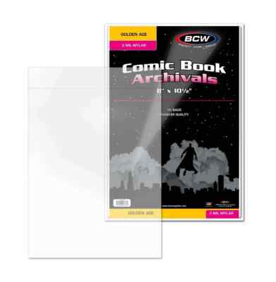 (50 Bags) BCW Golden Age Comic Book Mylar Bags Sleeves 2 mil Archivals ...