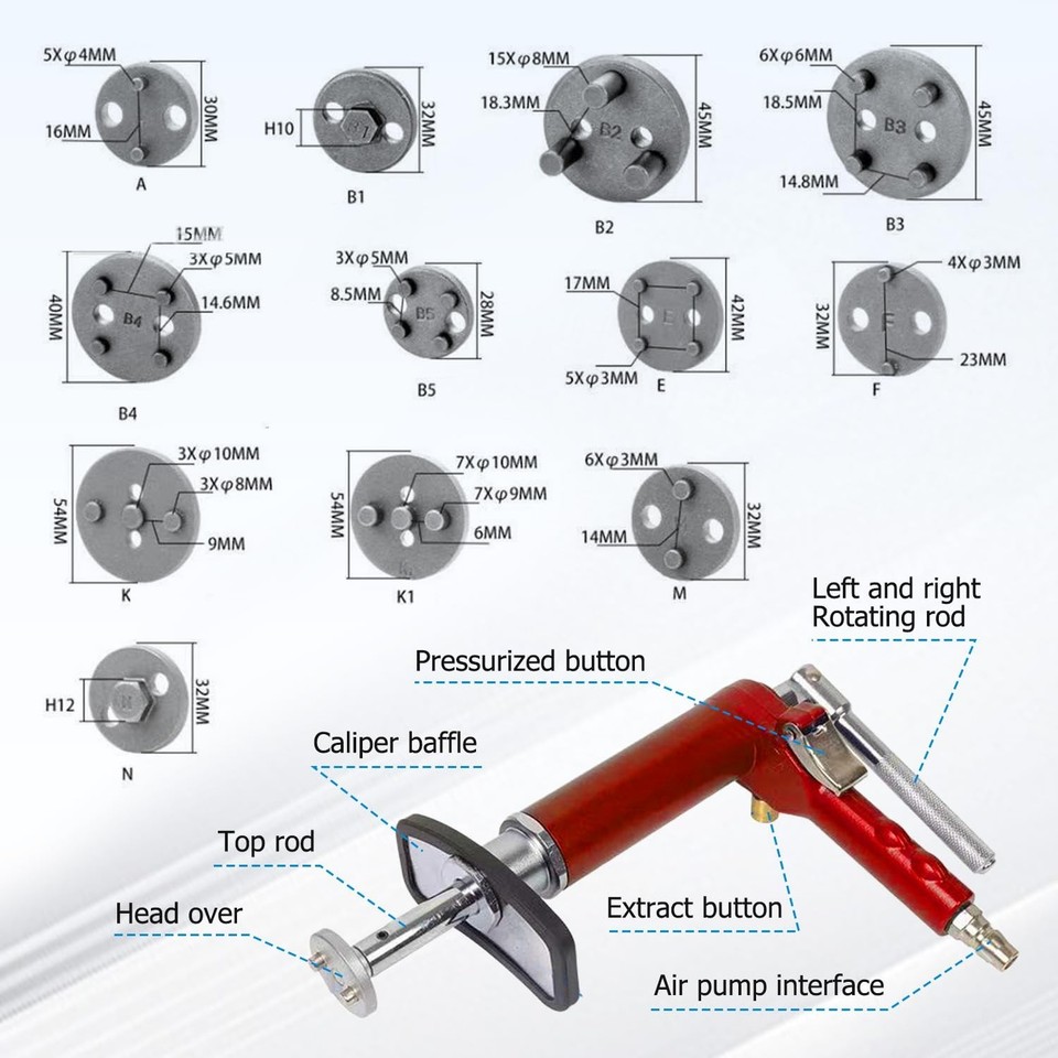 Pneumatic Brake Caliper Compression Tool, 28-Piece Heavy Duty Disc ...