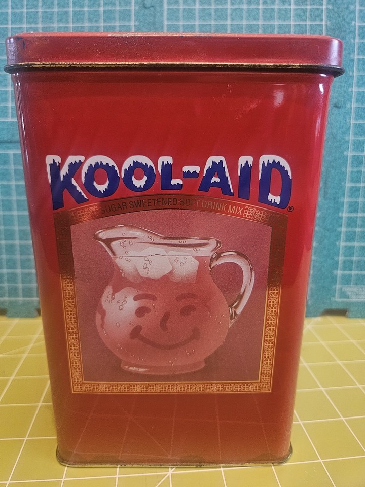 Vintage 90s Kool-Aid Red Metal Tin (7.5"x5"x3") W/3 Kool-aid packets ...